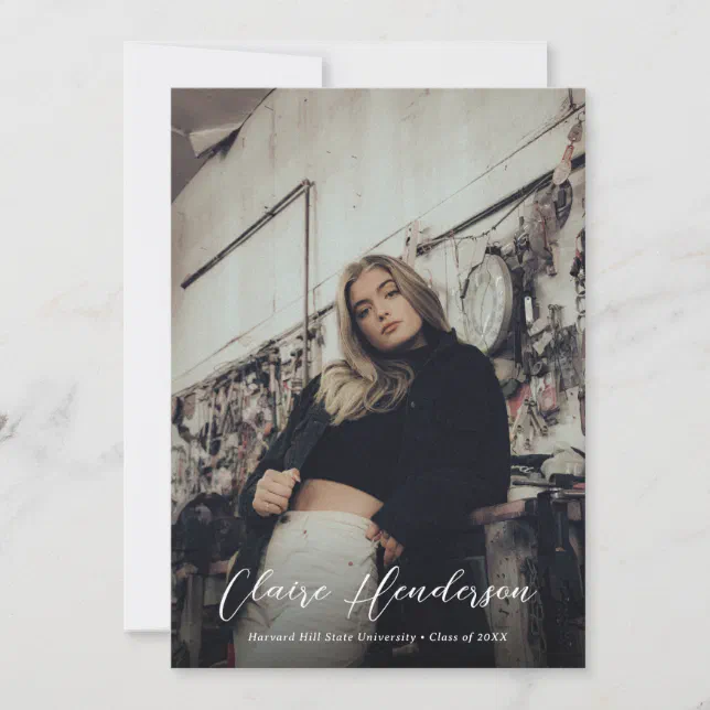 Classy Burgundy Script Photo Collage Graduation Announcement | Zazzle