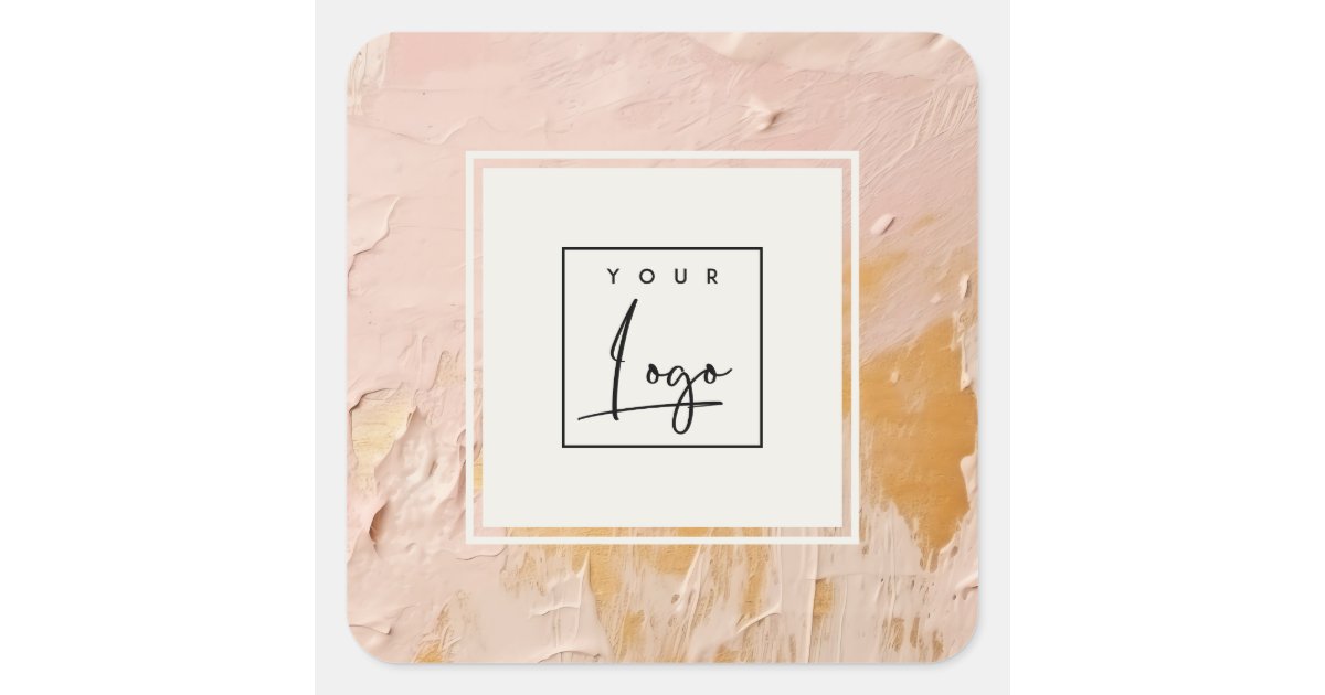 Classy Bush Pink Gold Oil Paint Texture Logo Square Sticker | Zazzle