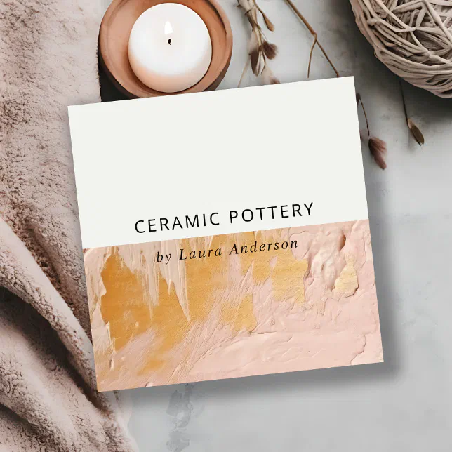 Classy Bush Pink Gold Oil Paint Texture QR Code Square Business Card ...