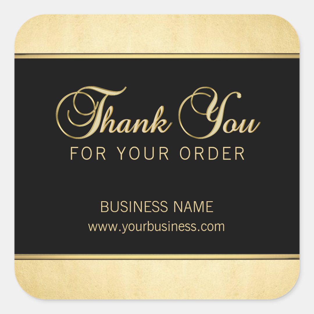 Classy Business Professional Thank You Gold Black Square Sticker | Zazzle