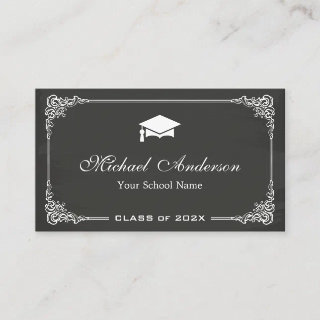 Classy Chalkboard Black White Graduate Student Calling Card | Zazzle