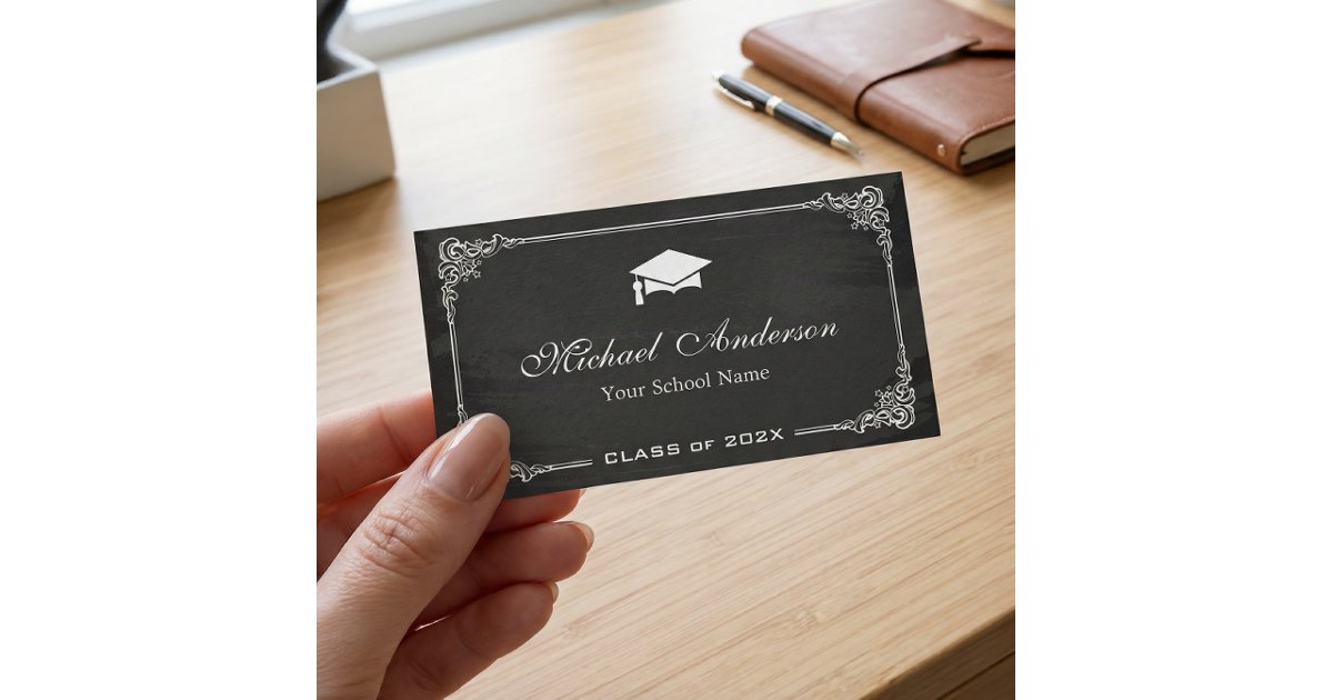 Classy Chalkboard Black White Graduate Student Calling Card | Zazzle