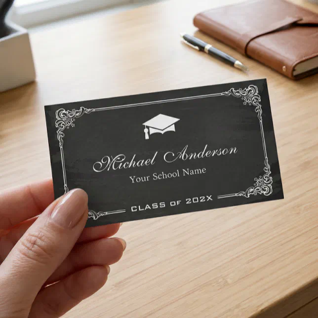 Classy Chalkboard Black White Graduate Student Calling Card | Zazzle
