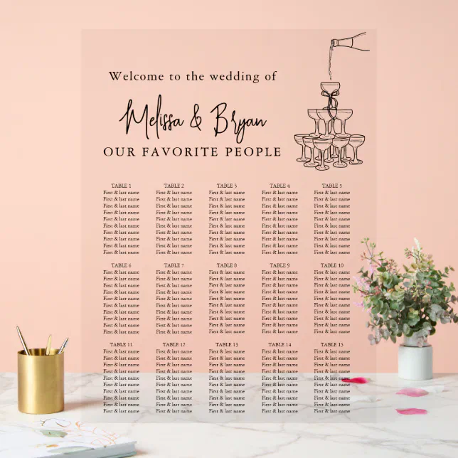 Classy Champagne Tower Wedding seating chart | Zazzle