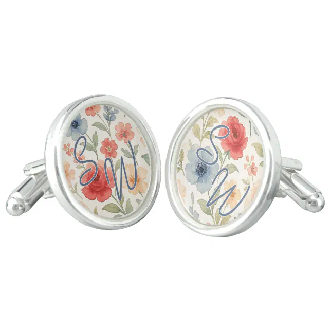 Classy Chic Cufflinks With Pastel Floral Art | Zazzle