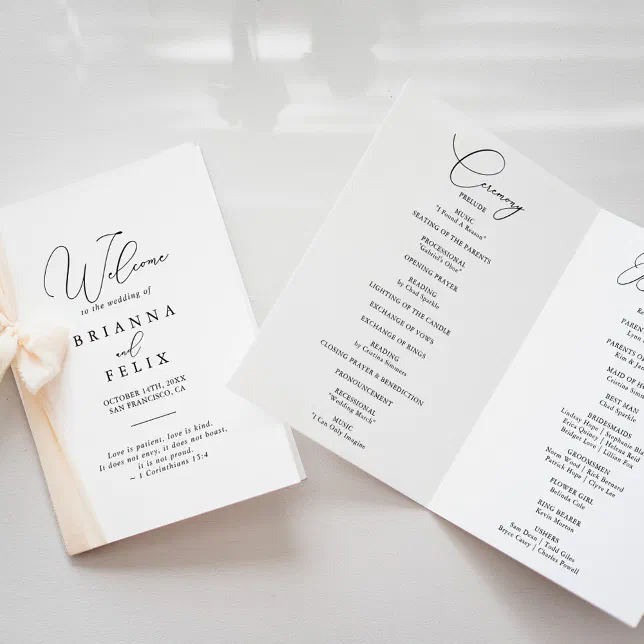 Classy Chic Minimalist Folded Wedding Program | Zazzle