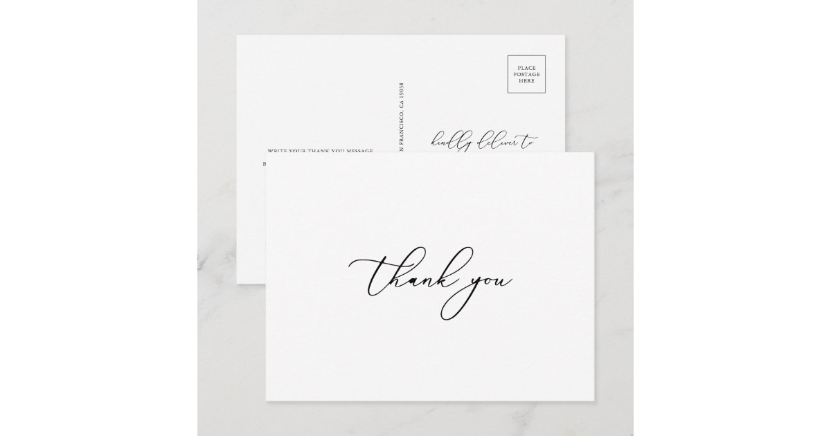Classy Chic Minimalist Thank You Postcard | Zazzle