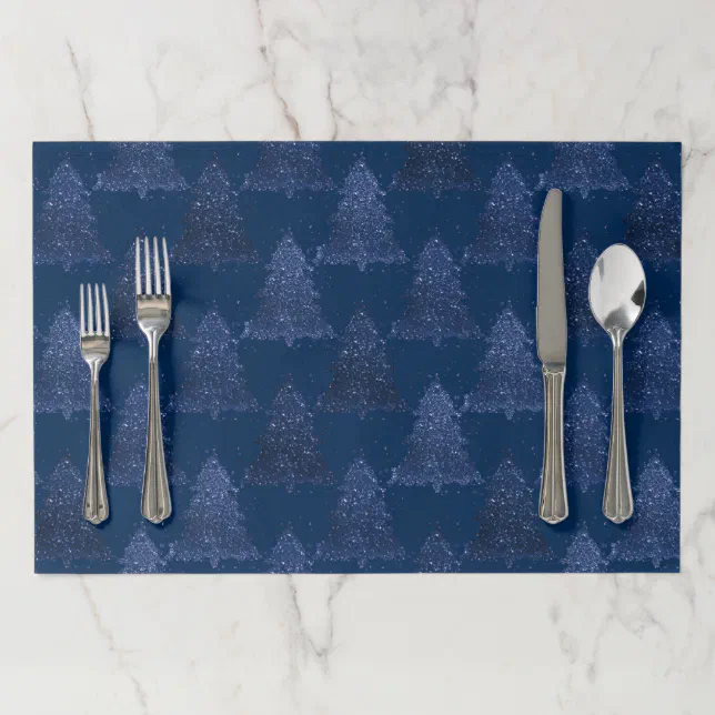 Classy Christmas Trees | Classic Navy Blue Paper Placemat | Zazzle
