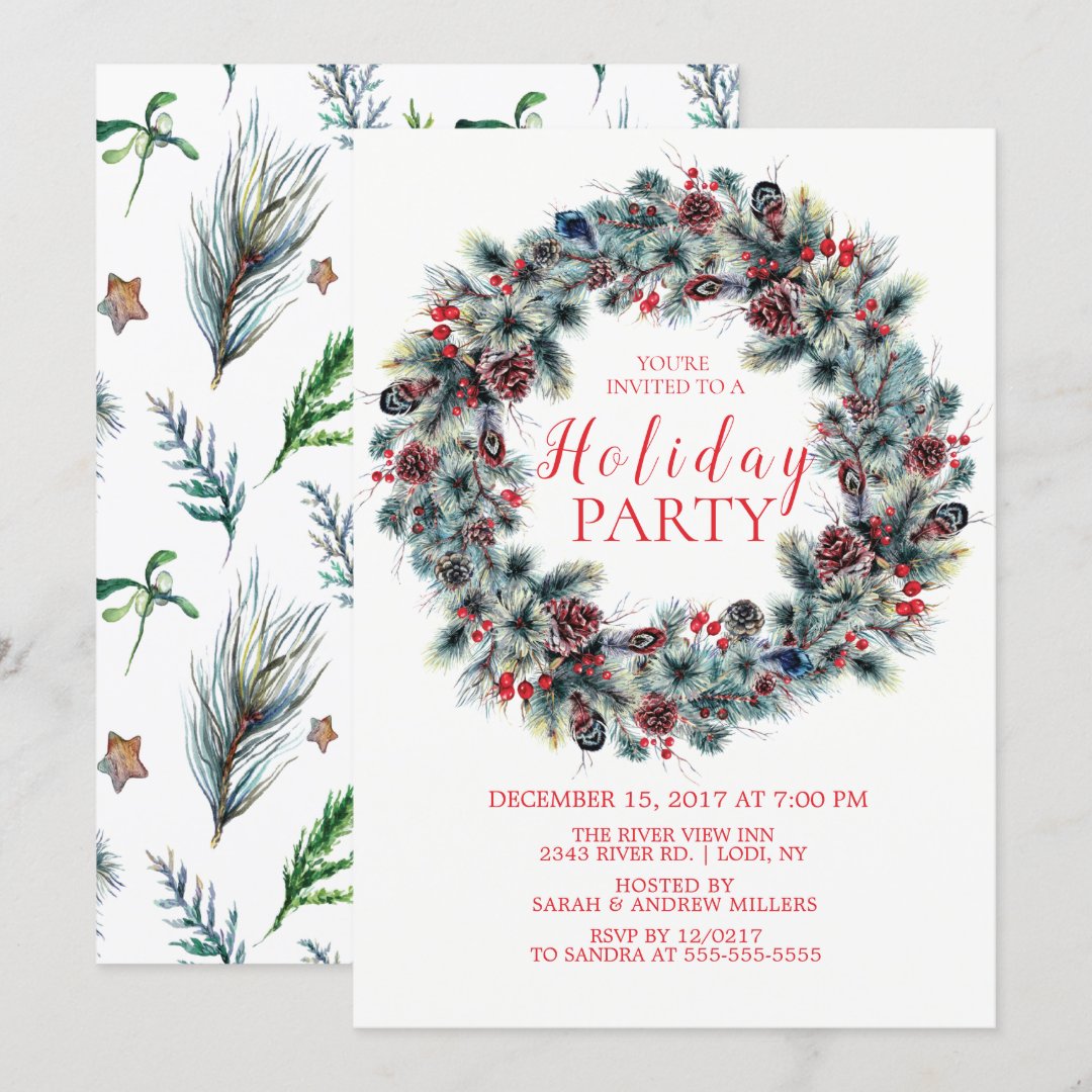 Classy Christmas Wreath Holiday Party Invitation | Zazzle