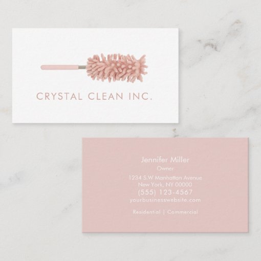 Classy Cleaning Service Duster Blush White Business Card | Zazzle