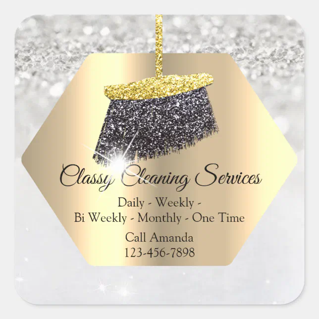 Classy Cleaning Service Maid Housekeeper Gray Gold Square Sticker | Zazzle