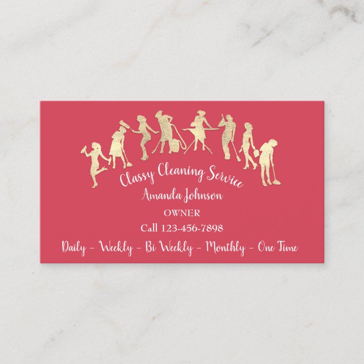Classy Cleaning Services Gold Logo Maid Pinky Business Card | Zazzle