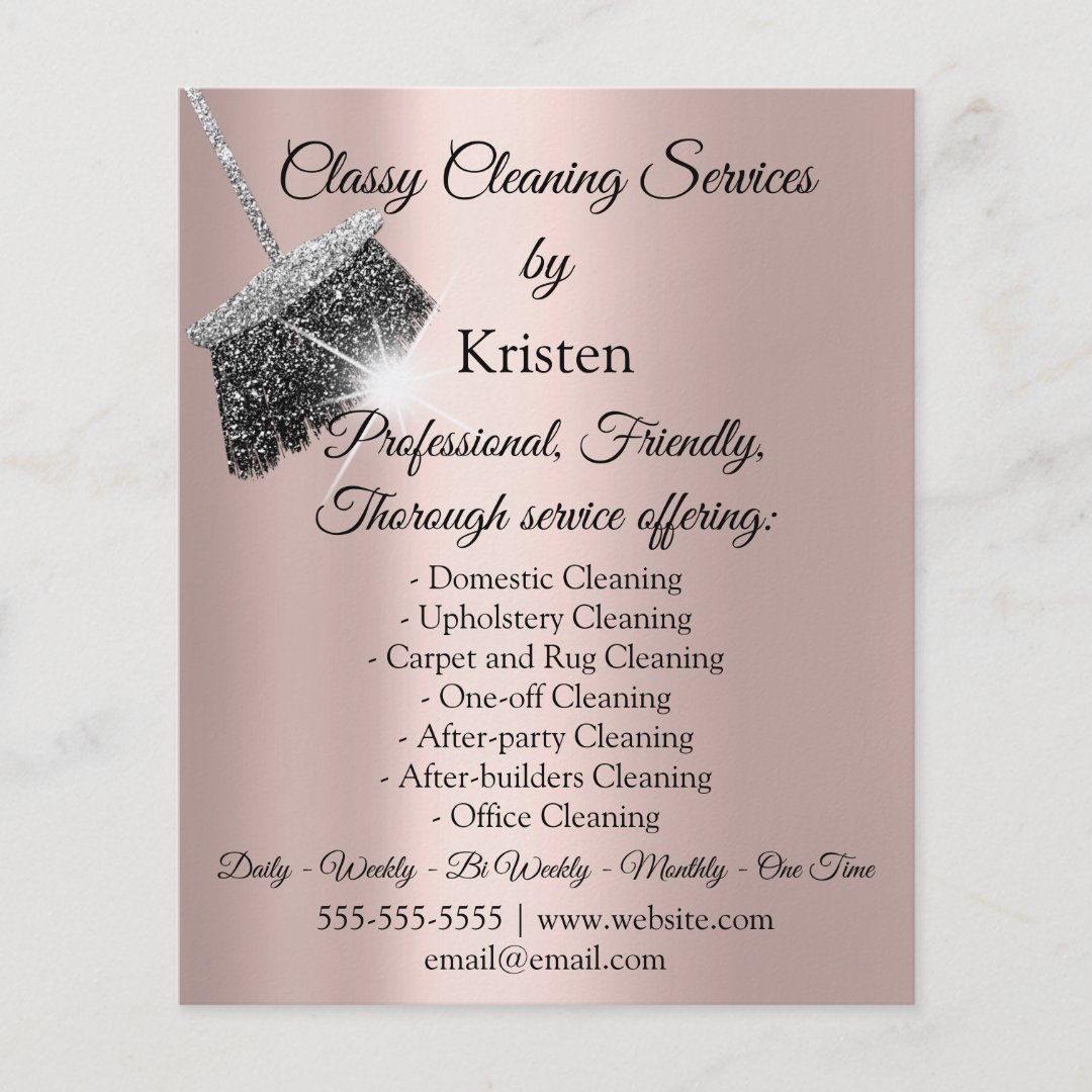 Classy Cleaning Services House Keeping Rose Silver Flyer | Zazzle