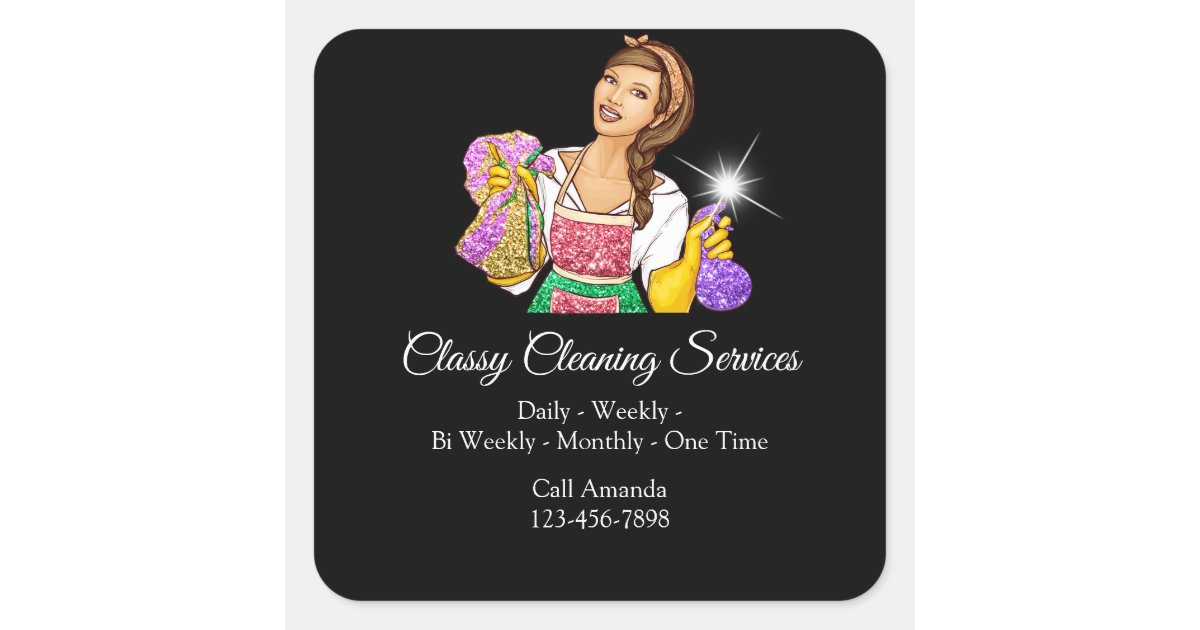 Classy Cleaning Services Maid Housekeeper Glitter Square Sticker | Zazzle