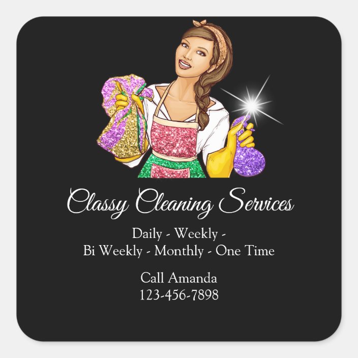 Classy Cleaning Services Maid Housekeeper Glitter Square Sticker ...