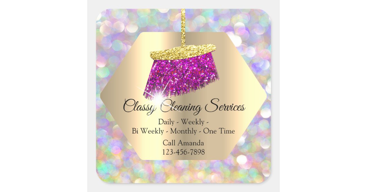 Classy Cleaning Services Maid Housekeeper Gold Square Sticker | Zazzle
