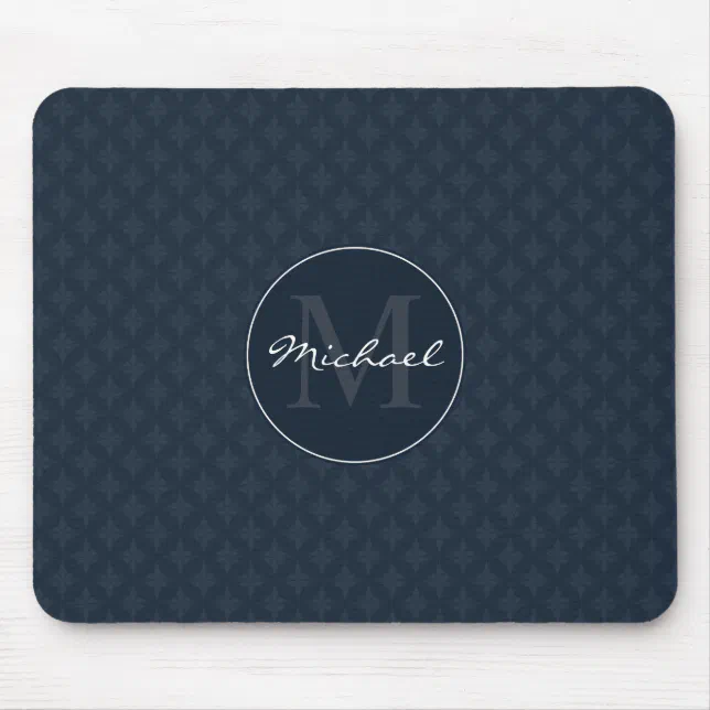 Classy Dark Navy Blue Custom Monogram Mouse Pad | Zazzle