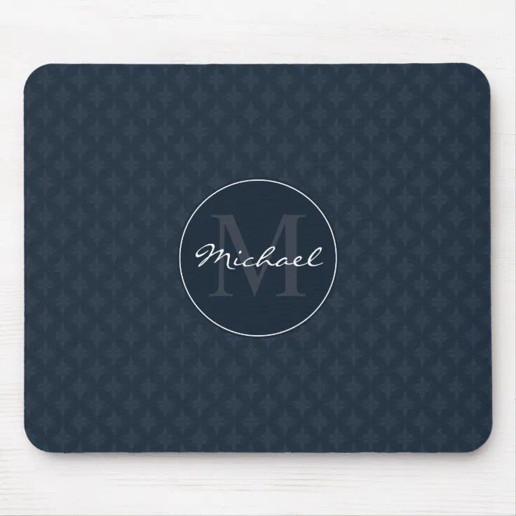 Classy Dark Navy Blue Custom Monogram Mouse Pad | Zazzle