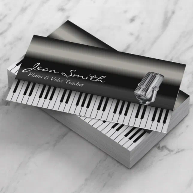 Classy Dark Piano & Voice Teacher Business Card | Zazzle