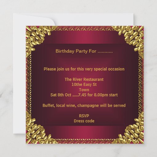 Classy Design Party Invite Gold Burgundy Red | Zazzle