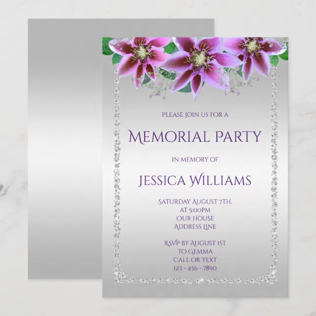 Classy Diamonds & Flowers Memorial Party Invitation | Zazzle