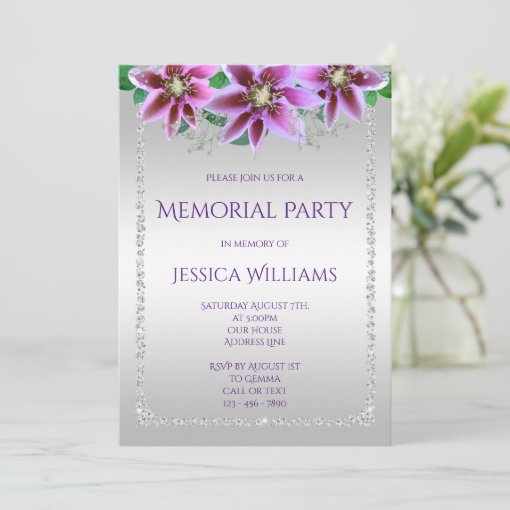Classy Diamonds & Flowers Memorial Party Invitation | Zazzle