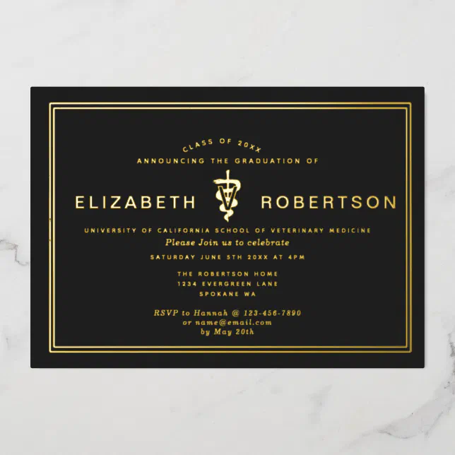 Classy Diploma Veterinary Graduation Party Foil Invitation | Zazzle