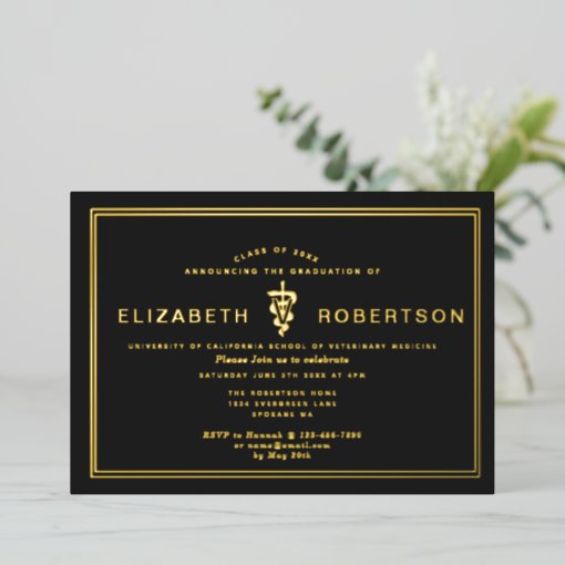 Classy Diploma Veterinary Graduation Party Foil Invitation | Zazzle