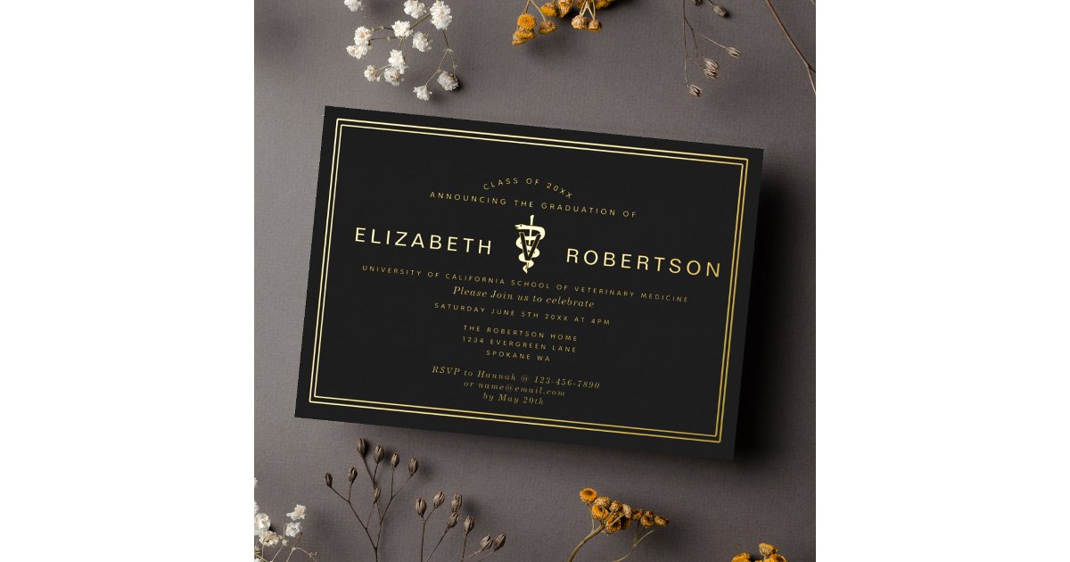 Classy Diploma Veterinary Graduation Party Foil Invitation | Zazzle