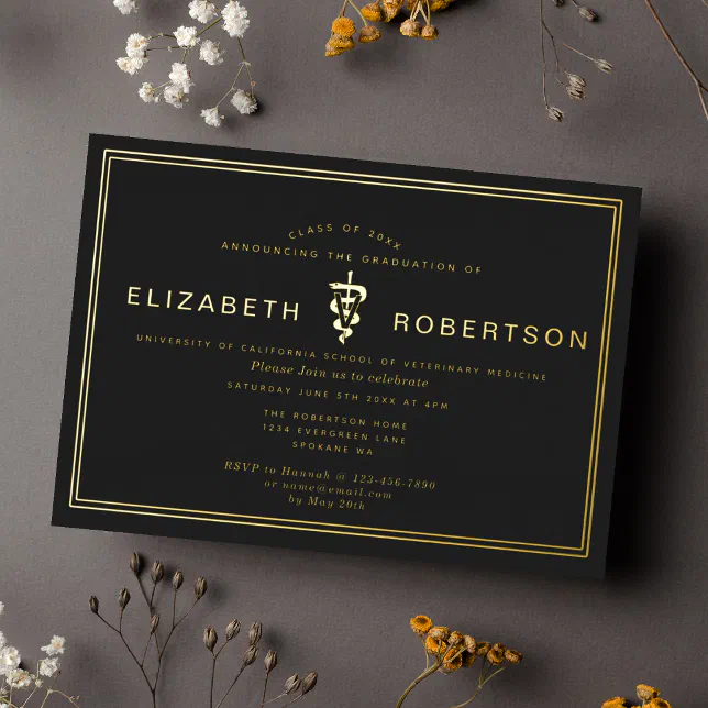 Classy Diploma Veterinary Graduation Party Foil Invitation | Zazzle