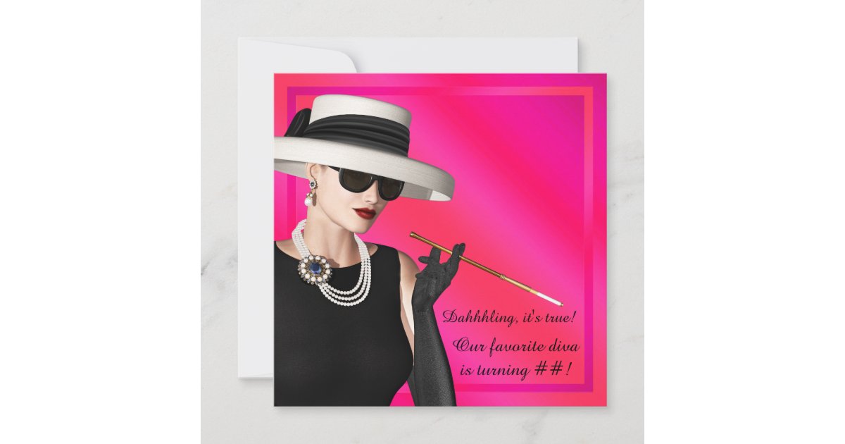 Classy Diva Hot Pink Birthday Party Invitation | Zazzle