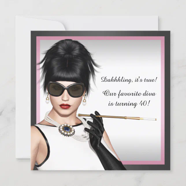 Classy Diva Pink and Black Birthday Invitation | Zazzle