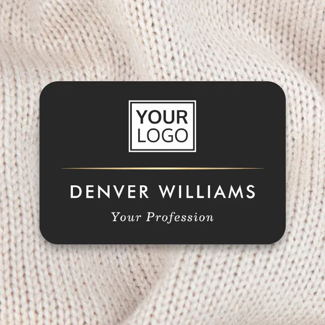 Classy divider custom logo elegant black name tag | Zazzle