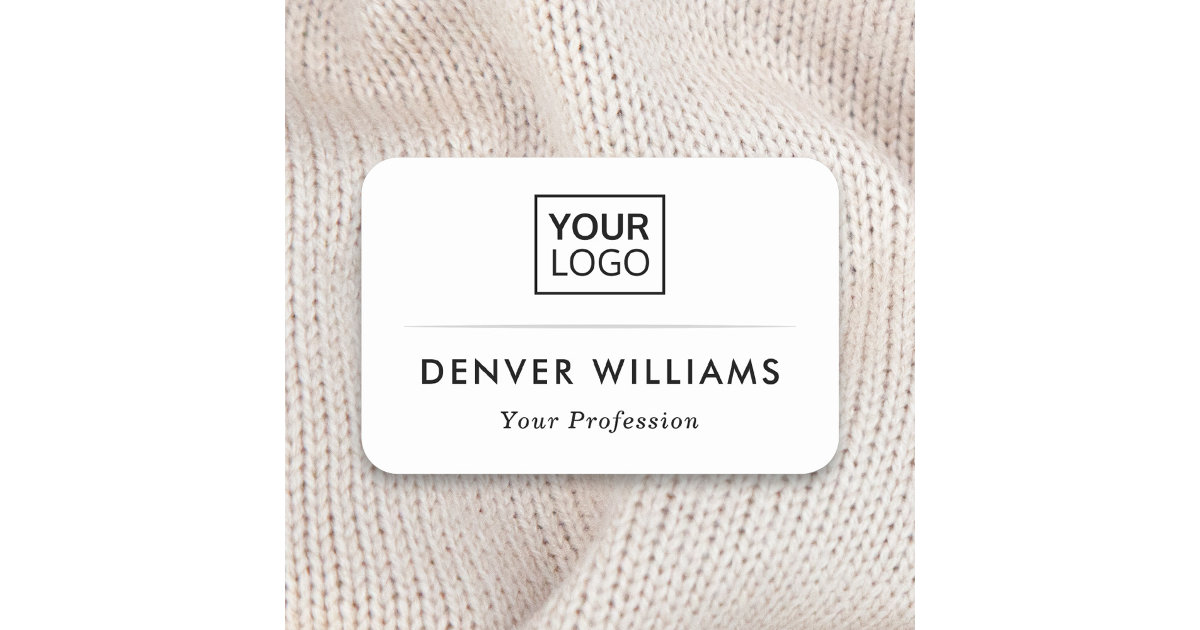 Classy divider custom logo elegant white name tag | Zazzle