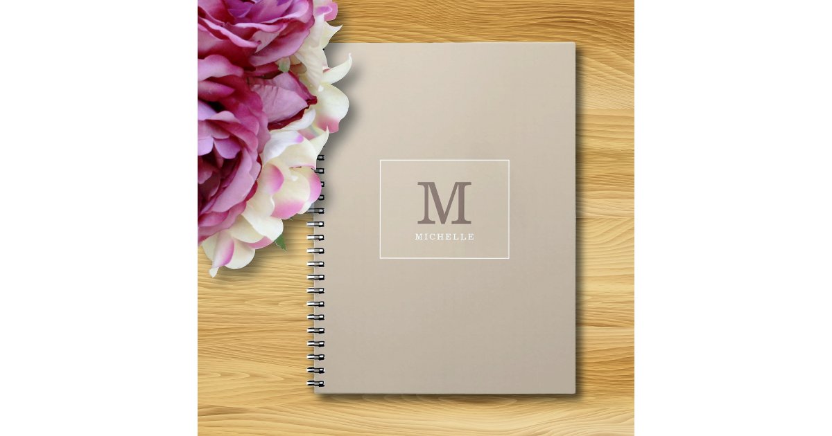 Classy Elegant Beige Custom Name Monogram Notebook | Zazzle