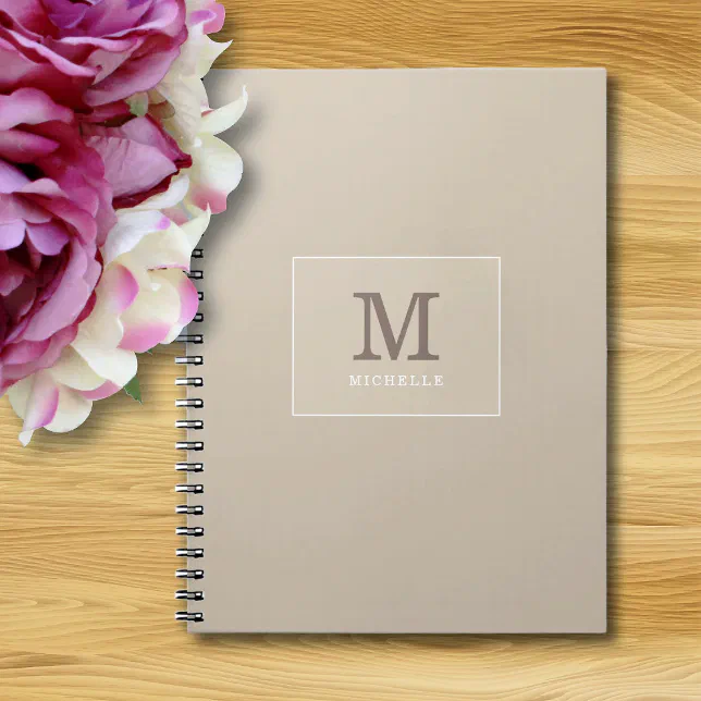 Classy Elegant Beige Custom Name Monogram Notebook | Zazzle