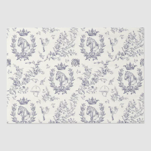 Classy Elegant Chic Blue Equestrian Toile Tissue Paper | Zazzle
