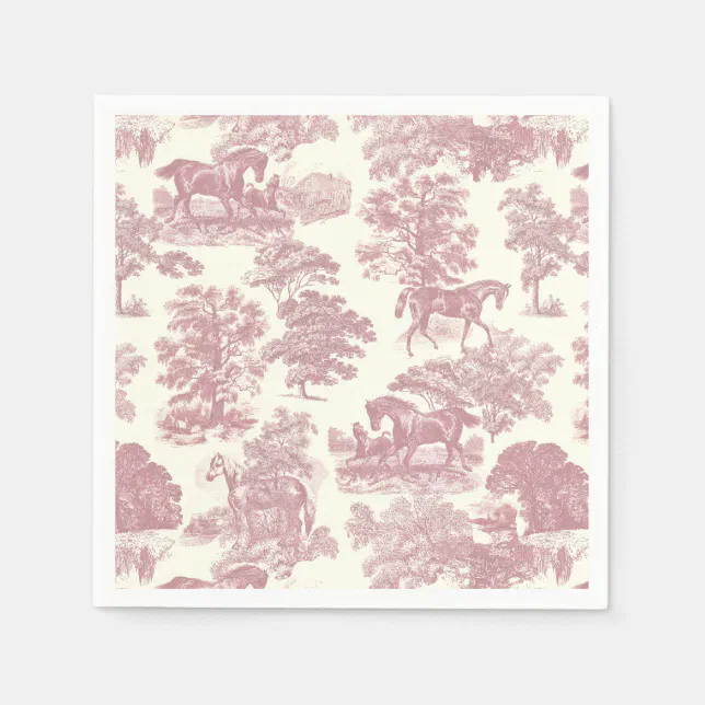 Classy Elegant Chic Pink Horses Country Toile Napkins | Zazzle
