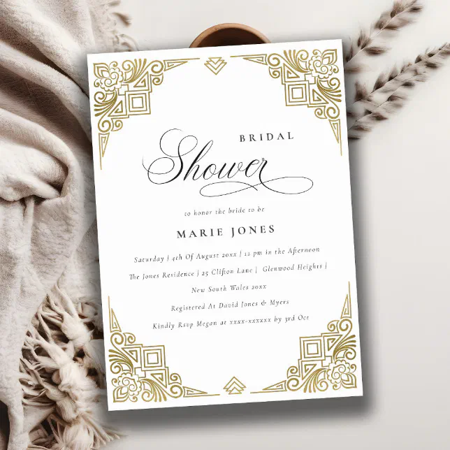 Classy Elegant Gold Art Deco Ornate Bridal Shower Invitation Zazzle