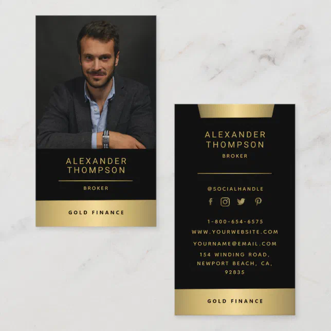 Classy Elegant Gold Stripe CEO Professional Photo Business Card | Zazzle