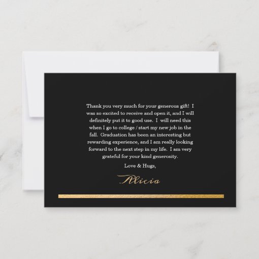 Classy Elegant Gold Text Graduate 1 Photo Black Thank You Card | Zazzle