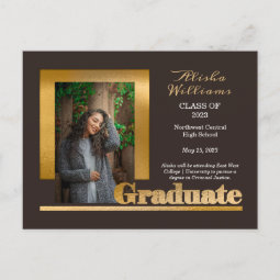 Classy Elegant Gold Text Graduate 1 Photo Brown Postcard | Zazzle