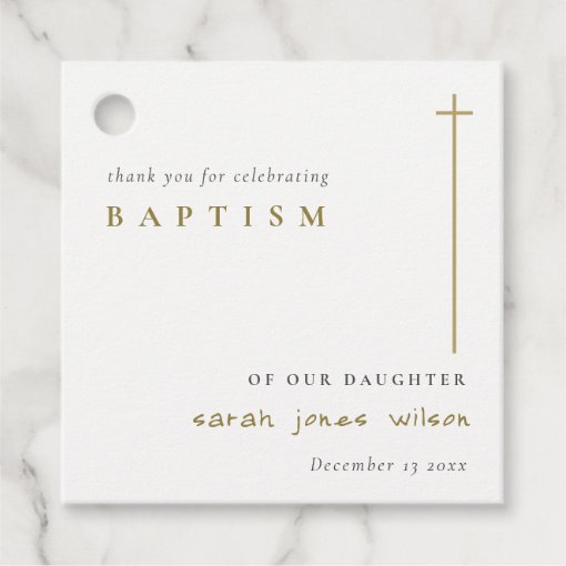 Classy Elegant Minimal Gold Typography Baptism Favor Tags | Zazzle