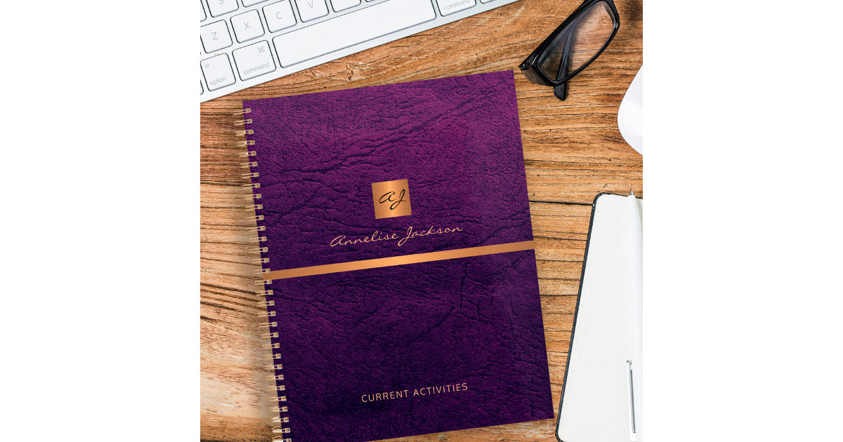 Classy elegant purple leather gold monogrammed planner | Zazzle