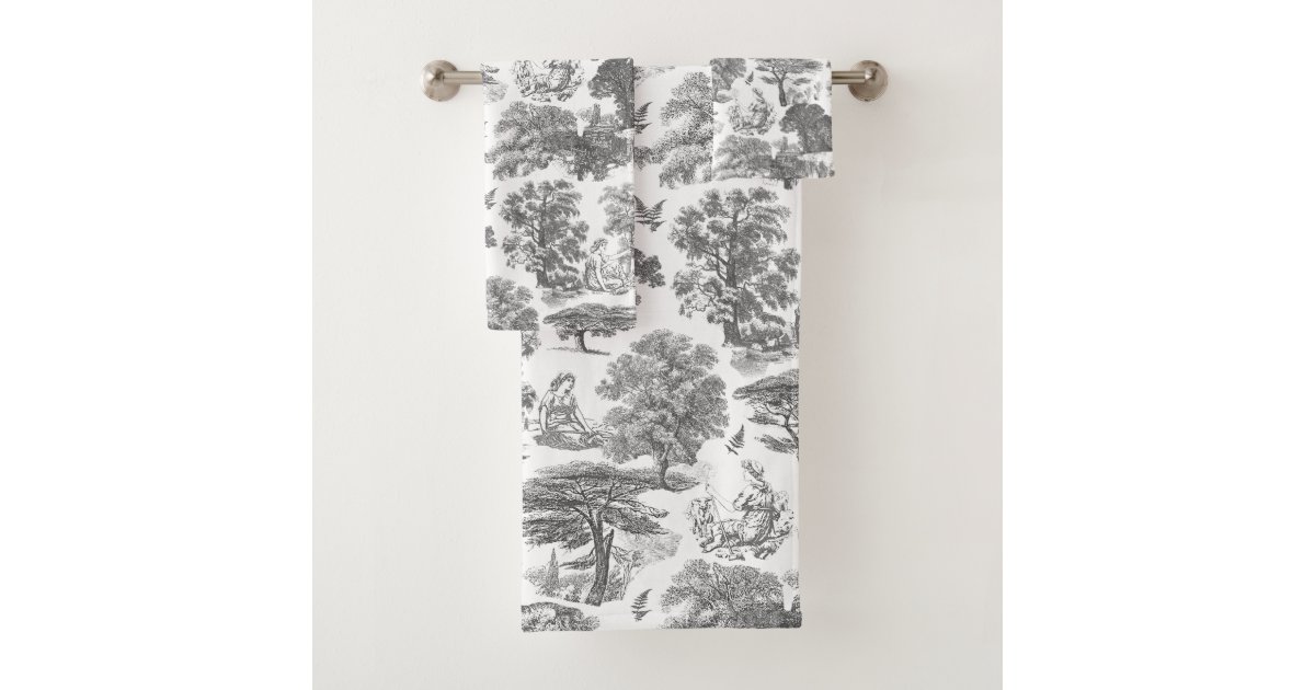 Classy Elegant Rustic Gray Country Toile Bath Towel Set | Zazzle
