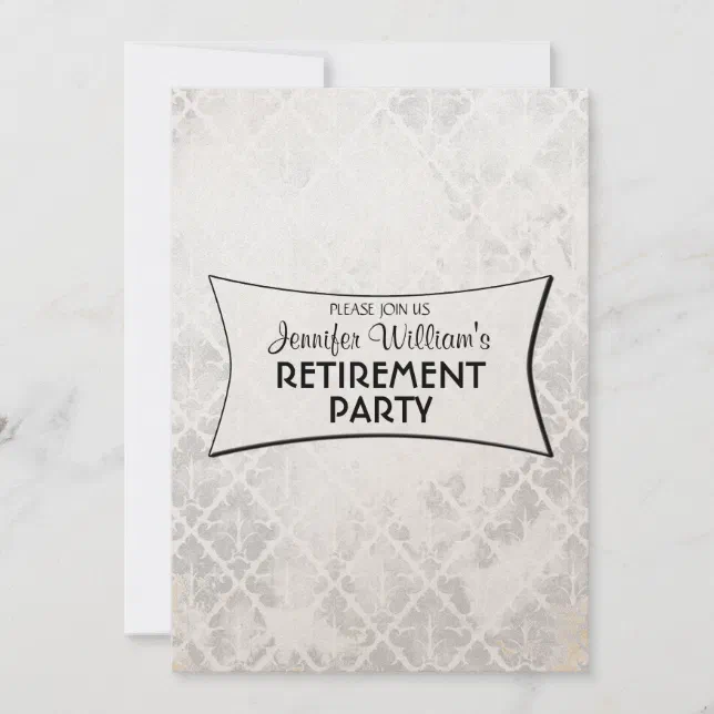 Classy Elegant Silver Damask retirement party Invitation | Zazzle