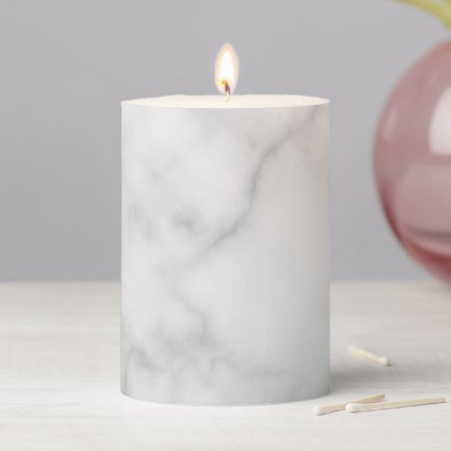 Classy Elegant White Marble Pattern Pillar Candle | Zazzle