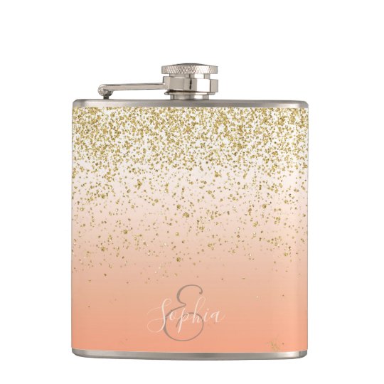 Classy faux gold confetti blush gradient image hip flask | Zazzle.com