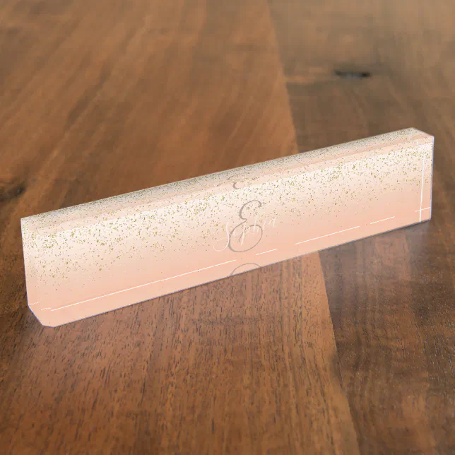 Classy faux gold confetti blush gradient image name plate | Zazzle