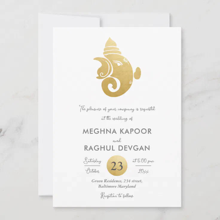 Classy Faux Gold Foil Ganesha Indian God Wedding Invitation | Zazzle